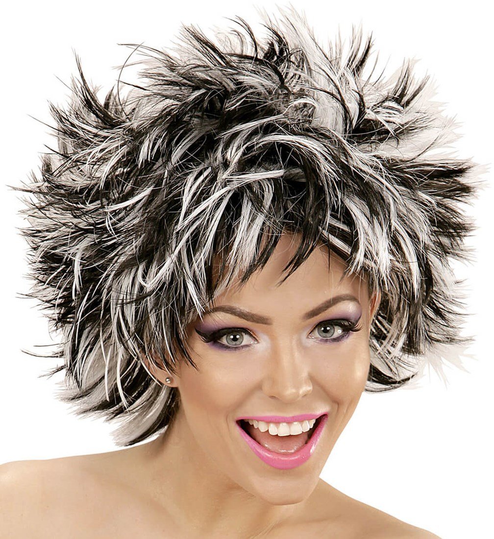 Punk Pruik Dames Zwart-Wit Kopen? | Carnavalsland.nl