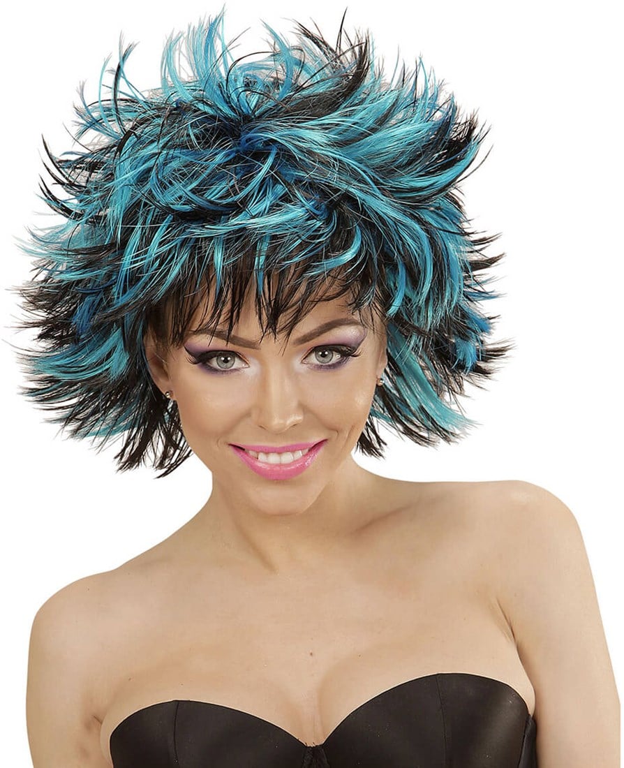 Punk Pruik Dames Zwart-Turquoise Kopen? | Carnavalsland.nl