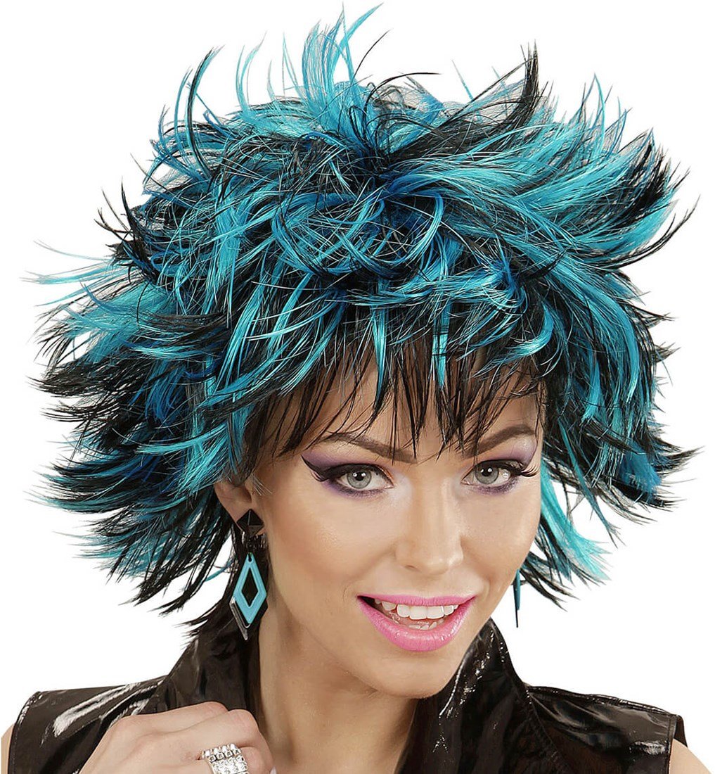 Punk Pruik Dames Zwart-Turquoise Kopen? | Carnavalsland.nl