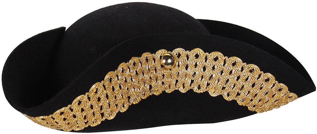 Hoed Piraat Zwart-Goud met breed gallon (wolvilt) Kopen? | Carnavalsland.nl