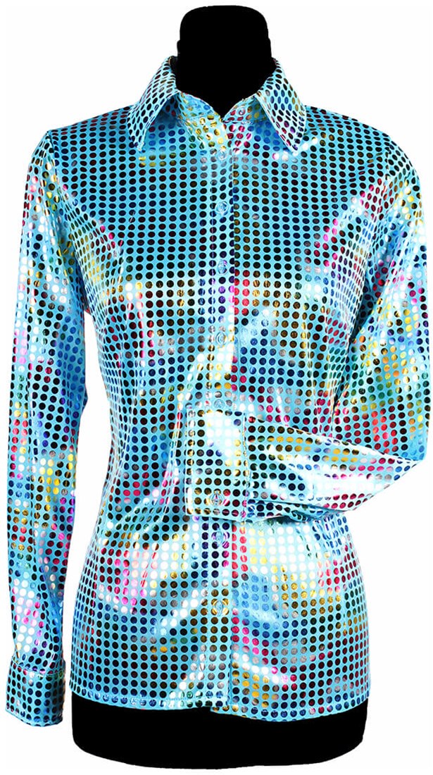 Dames Disco Blouse Turquoise Rainbow Kopen?
