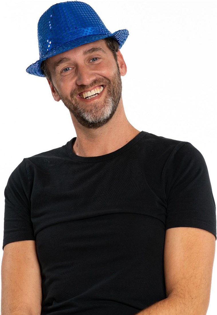 Hoed Disco Pailletten + Licht Blauw Kopen? | Carnavalsland.nl