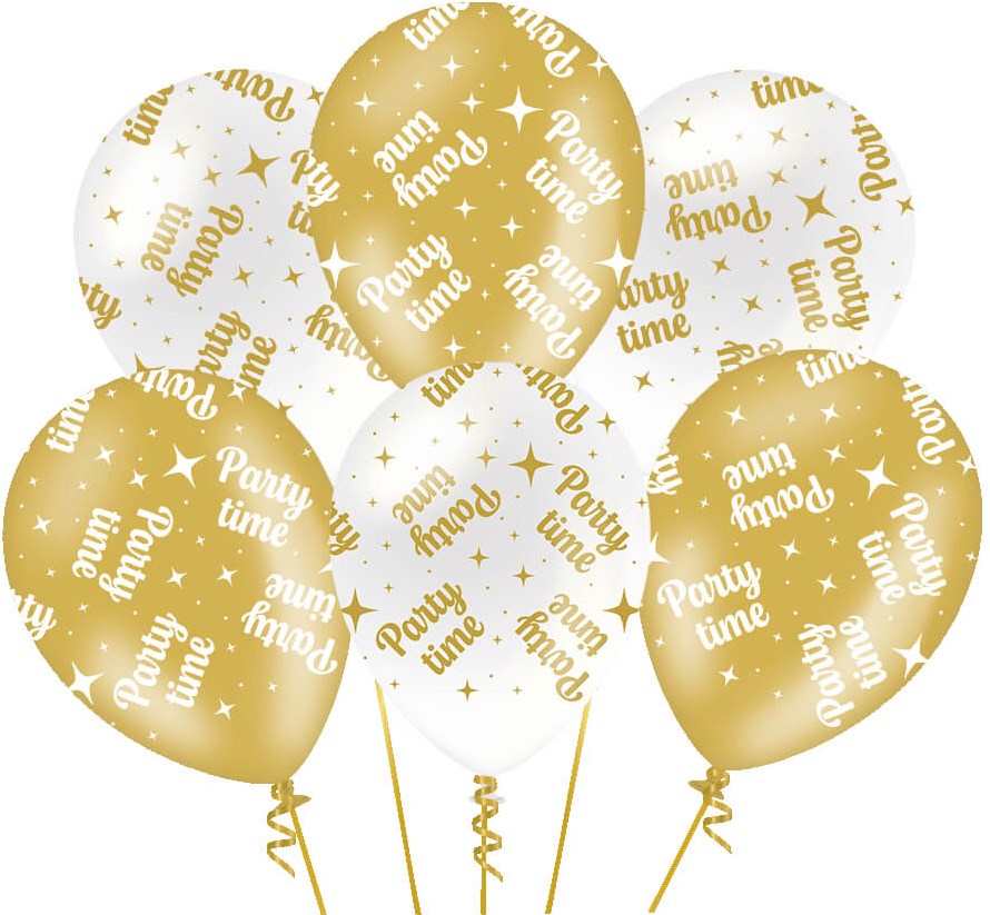 Fancy Ballonnen Party Time Goud/Wit - 6st Kopen?