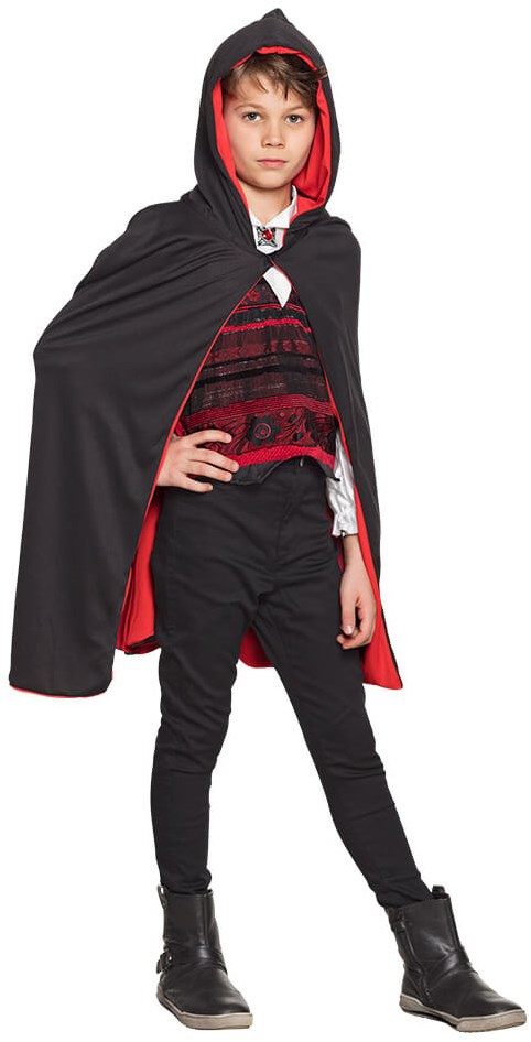 Kinder Cape met Capuchon Zwart/Rood Omkeerbaar Kopen? | Carnavalsland.nl