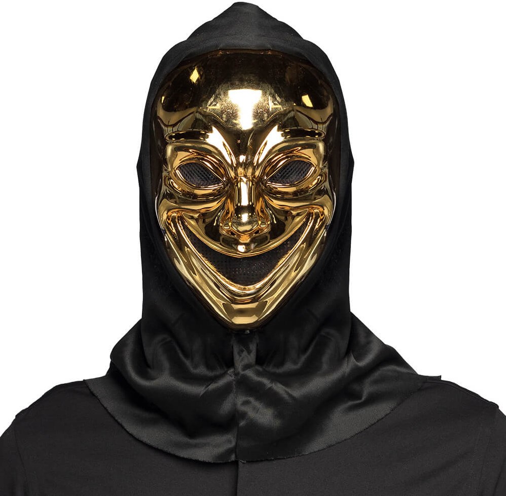 Halloween Masker Crazy Killer Goud Met Kap Kopen?